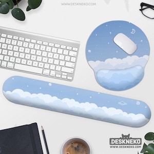 Light Blue Desk Mat, Cute Mousepad Large, Kawaii Anime Aesthetic Clouds ...