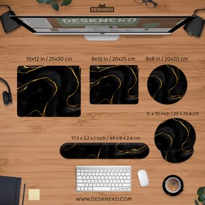 Black Gold Desk Mat, Marble Art Deskmat Xl, Japanese Kintsugi Abstract ...