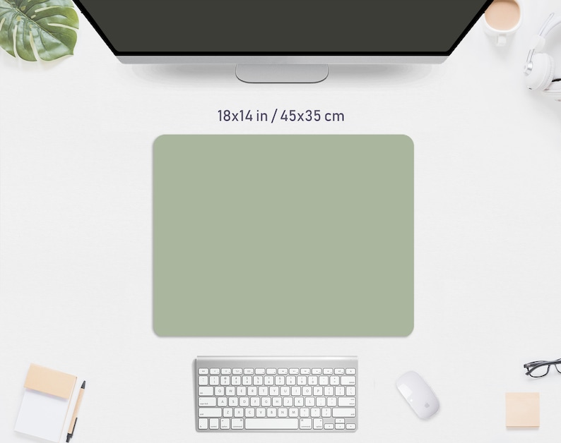 Sage Green Desk Mat Mousepad, Minimalistic Boho Neutral Pastel, Big ...