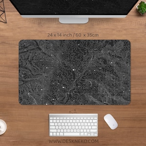 Topographic Desk Mat Black, Large Cartography Contour Mousepad Map, Xxl ...