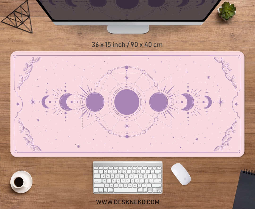 Pastel Pink Desk Mat Moon Phases, Cute Mousepad Violet Purple, Kawaii ...