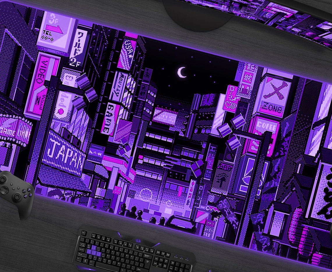 Gaming Mouse Pad Anime, Large Purple Desk Mat Rgb Led, Japanese ...