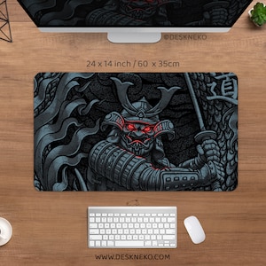 Samurai Desk Mat Black and Red, Gaming Mousepad Oni Japanese Warrior ...