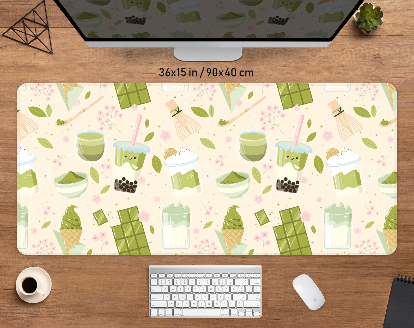 Matcha Desk Mat Kawaii Mousepad Boba Tea, Kawaii Cute Sage Green ...