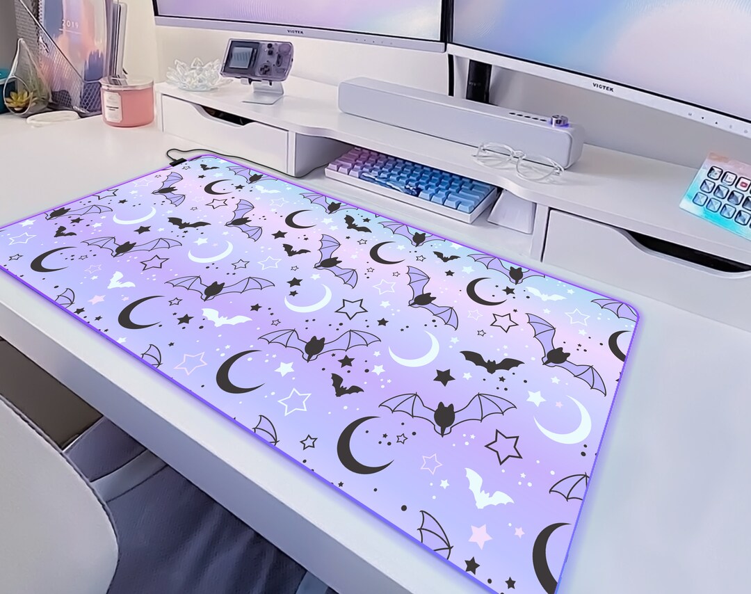 Pastel Goth Desk Mat, Cute Witch Mousepad, Bats Moon and Stars, Xxl ...