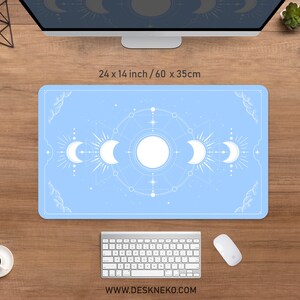 Light Blue Desk Mat Moon Phases, Cute Mousepad, Pastel Goth Neutral ...
