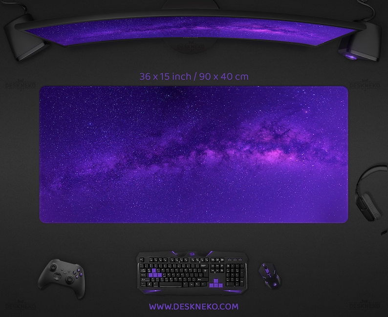 Space Desk Mat Purple, Nebula Mouse Pad Large, RGB LED Gaming Deskmat ...