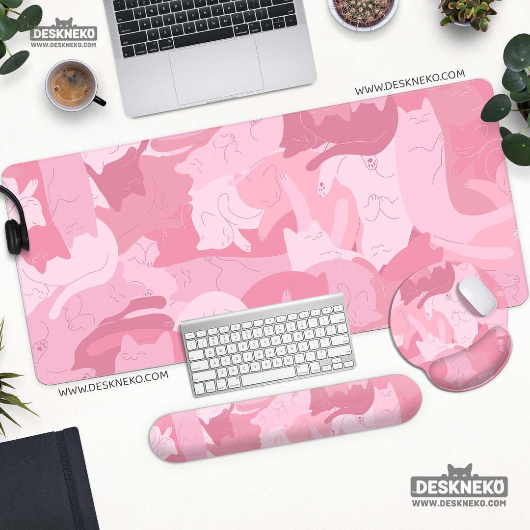 Pink Cats Desk Mat, Cute Mouse Pad Wrist Rest, Xxl Large Mousepad Led ...