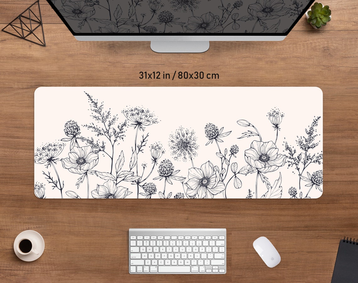 Minimal Mousepad Boho Plants Desk Mat Flowers Deskmat Xxl - Etsy