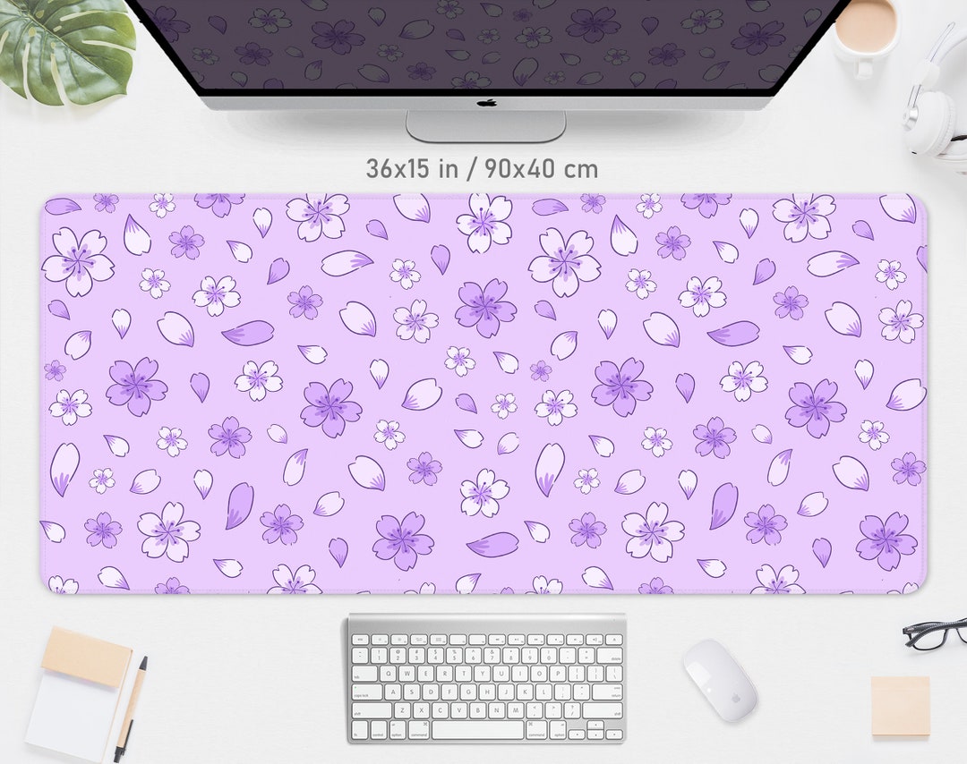 Violet Desk Mat Cherry Blossom Mousepad Purple, Cute Pastel Anime ...