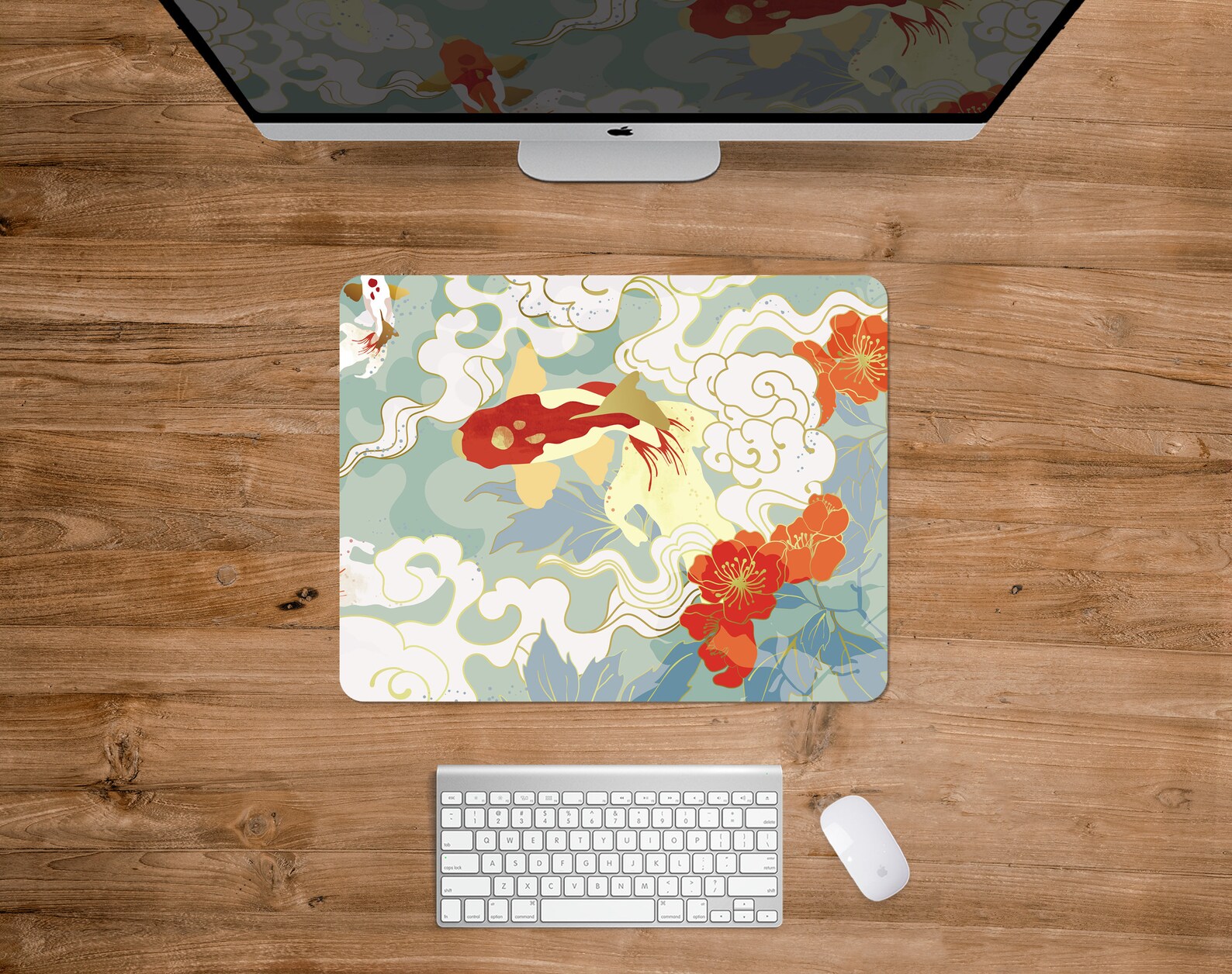 Koi Desk Mat Desk Mat Japanese Mousepad, Minimal Japan Mousepad, Gold ...