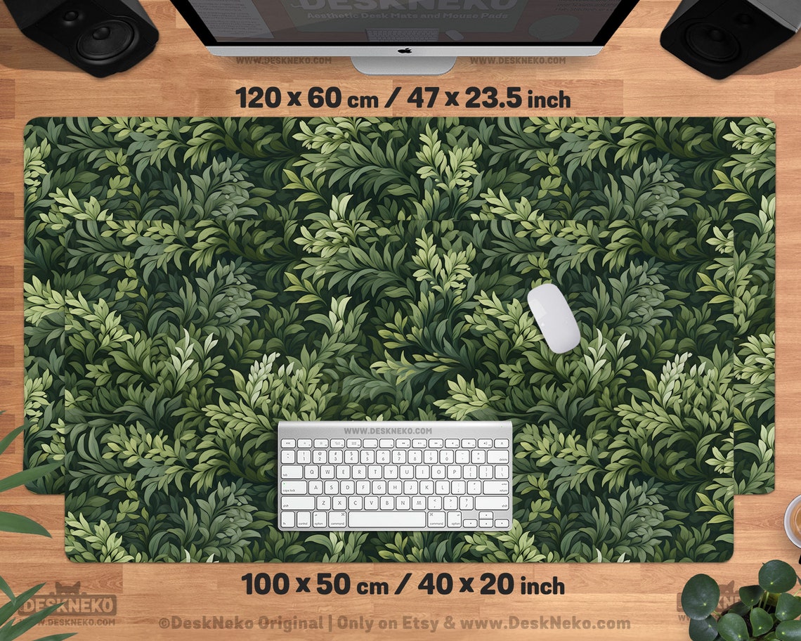 Green Desk Mat: Nature Mouse Pad, Forest Plants Mousepad Xxl, Leather ...