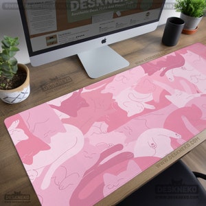 Pink Cats Desk Mat, Cute Mouse Pad Wrist Rest, Xxl Large Mousepad Led ...
