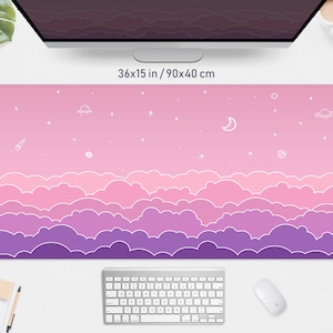 Cute Pink Desk Mat Mousepad, Gaming Deskmat Pastel Clouds, Kawaii ...
