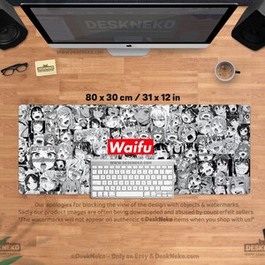 Waifu Desk Mat Ahegao, Anime Girl Mouse Pad Led, Black & White Mousepad ...