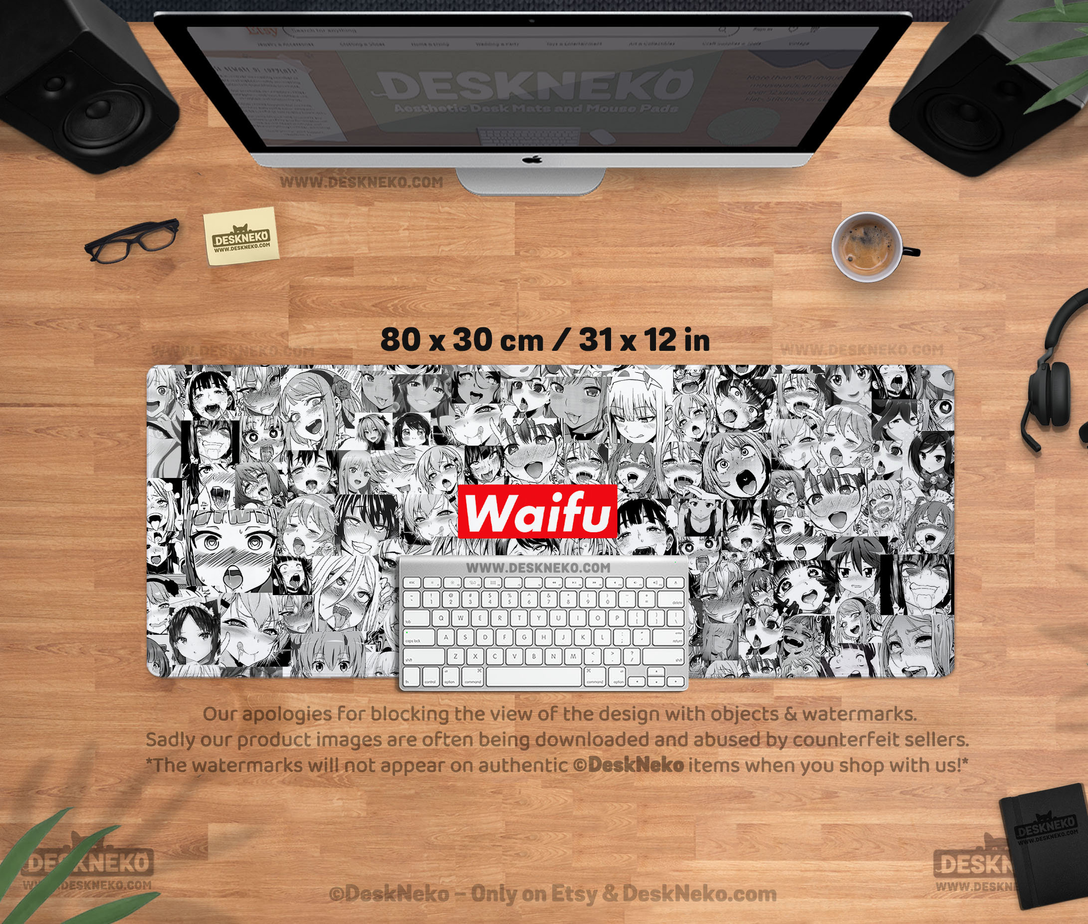 Waifu Desk Mat Ahegao, Anime Girl Mouse Pad Led, Black & White Mousepad ...