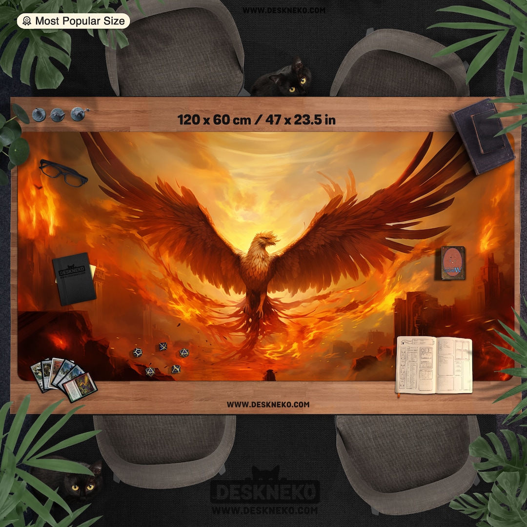 Phoenix Playmat/desk Mat, Tcg Card Mtg Play Mat, Large Dnd Dd Table ...