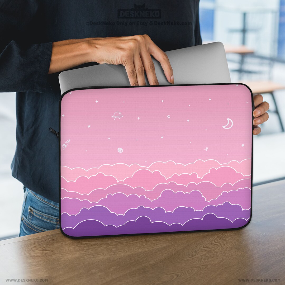 Pink Clouds Laptop Sleeve, Computer Bag for Women, Cute Pastel Anime ...