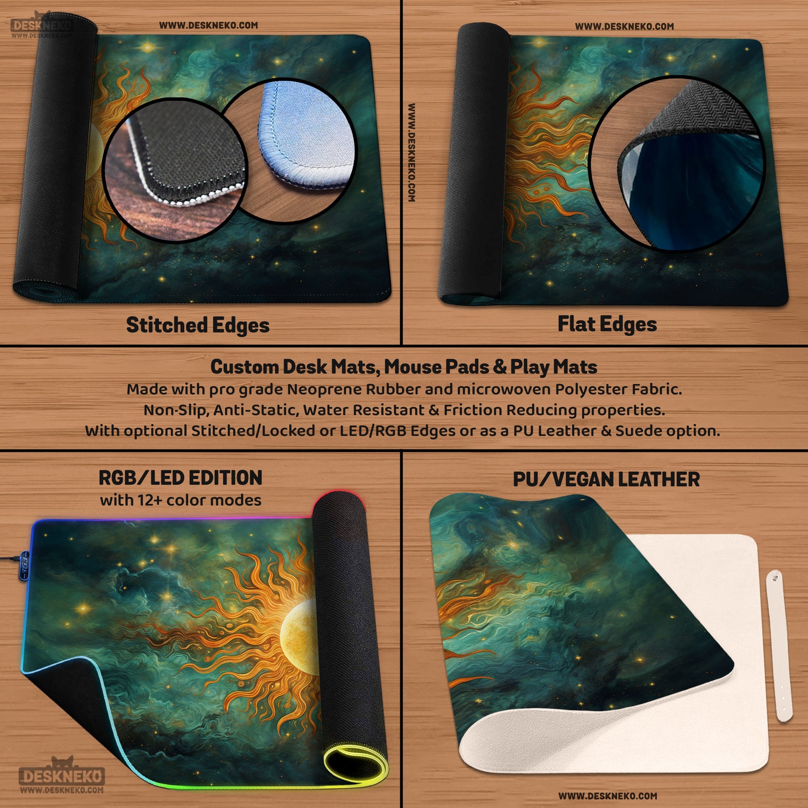 Celestial Desk Mat Green Gold Mouse Pad, Witchy Moon Deskmat, Mystic ...