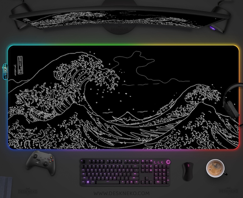 Gaming Mousepad Black and White LED Mouse Pad Wave Large - Etsy