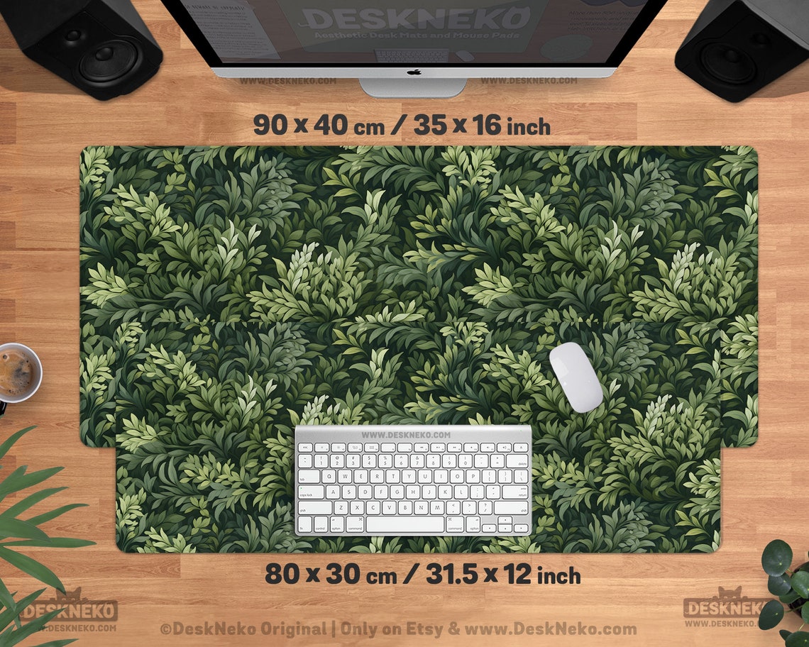 Green Desk Mat: Nature Mouse Pad, Forest Plants Mousepad Xxl, Leather ...