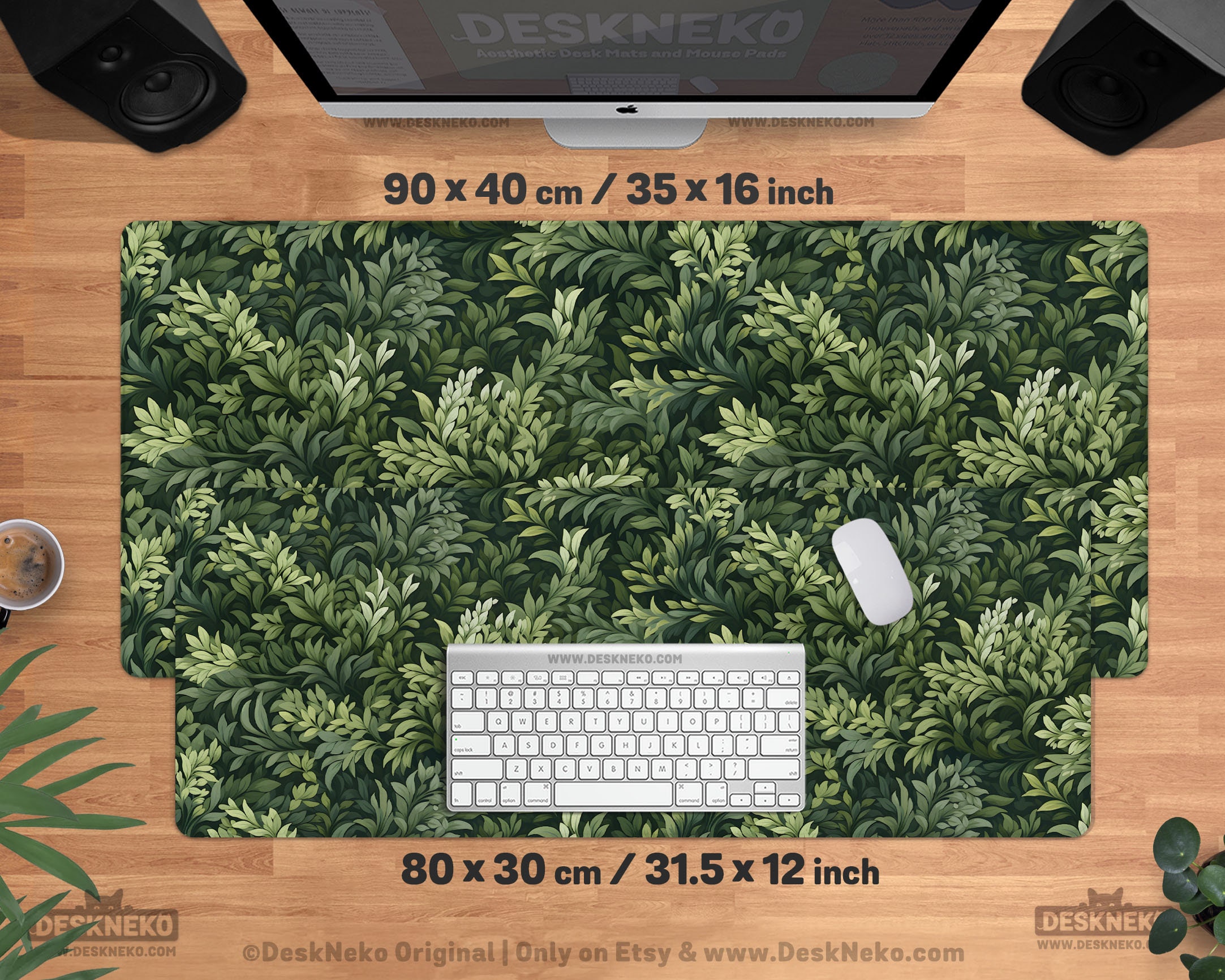 Green Desk Mat: Nature Mouse Pad, Forest Plants Mousepad Xxl, Leather ...