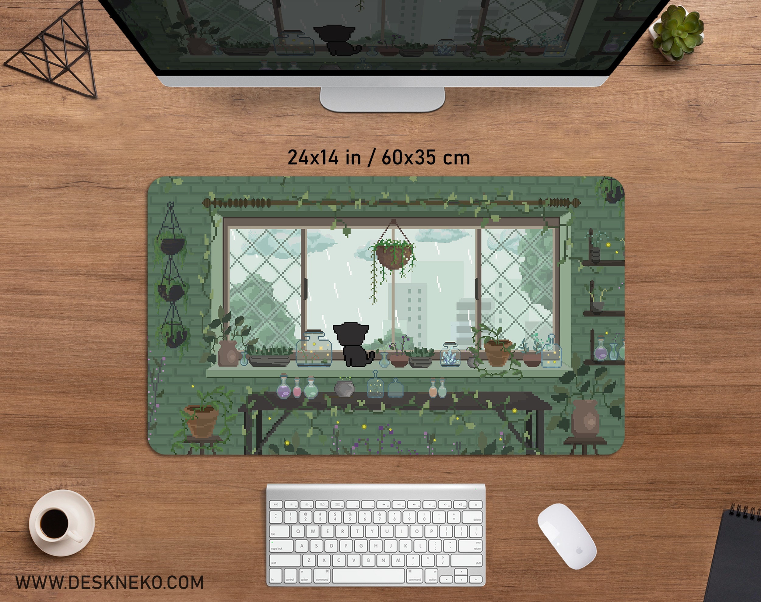 Cute Green Desk Mat Plant Lover Mousepad Pixel Art 8bit - Etsy