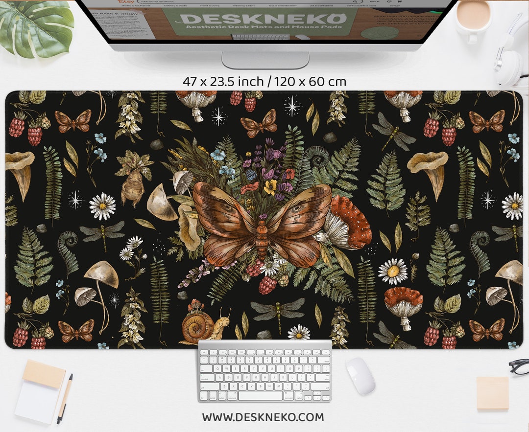 Witchy Desk Pad Cottagecore, Mushroom Mouse Pad, Moth Butterfly Goth ...