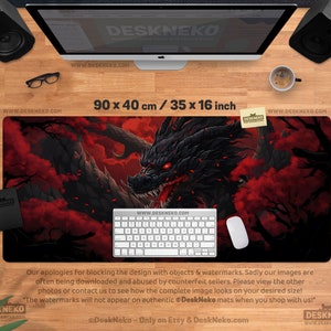 Red Dragon Desk Mat: Play Mat Mouse Pad, Black Japanese Keyboard ...