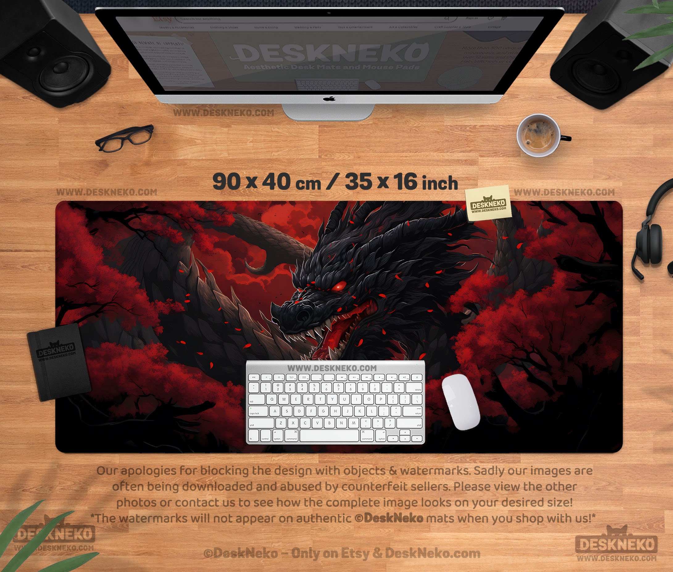 Red Dragon Desk Mat: Play Mat Mouse Pad, Black Japanese Keyboard ...
