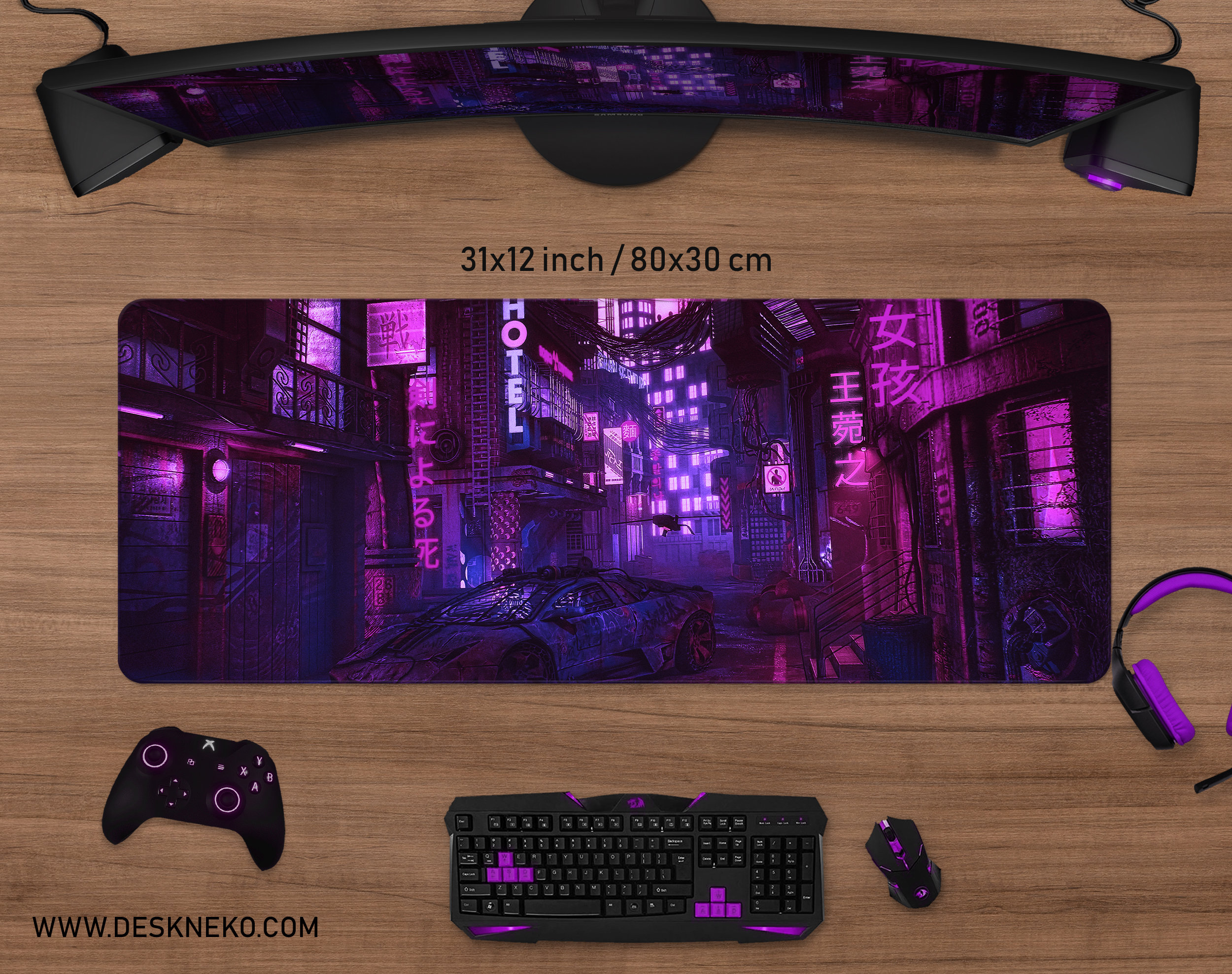Cyberpunk Desk mat RGB, Vaporwave Mousepad neon city, Tokyo Deskmat Led ...