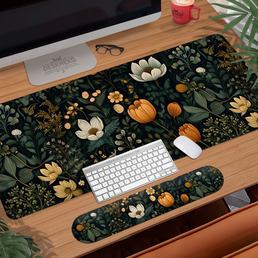 Floral Desk Mat Xl, Nature Mousepad Large, Dark Cottagecore Mouse Pad ...