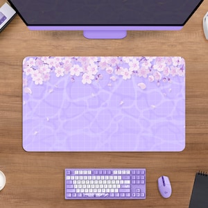 Pastel Purple Desk Mat Cute Mousepad Kawaii, Cherry Blossom Lavender ...