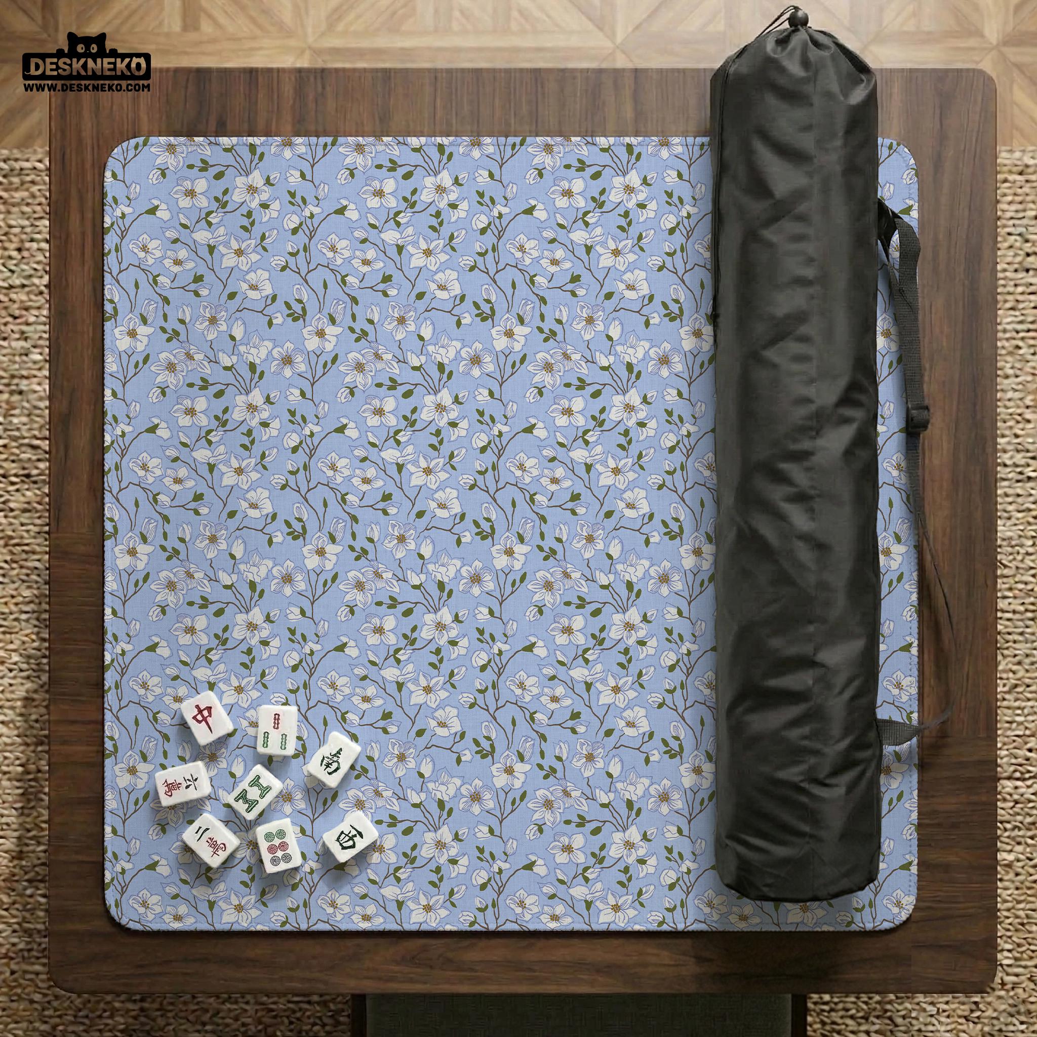 Blue Floral Mahjong Mat, Mahjong Table Mat Board Game Pad, Neoprene ...