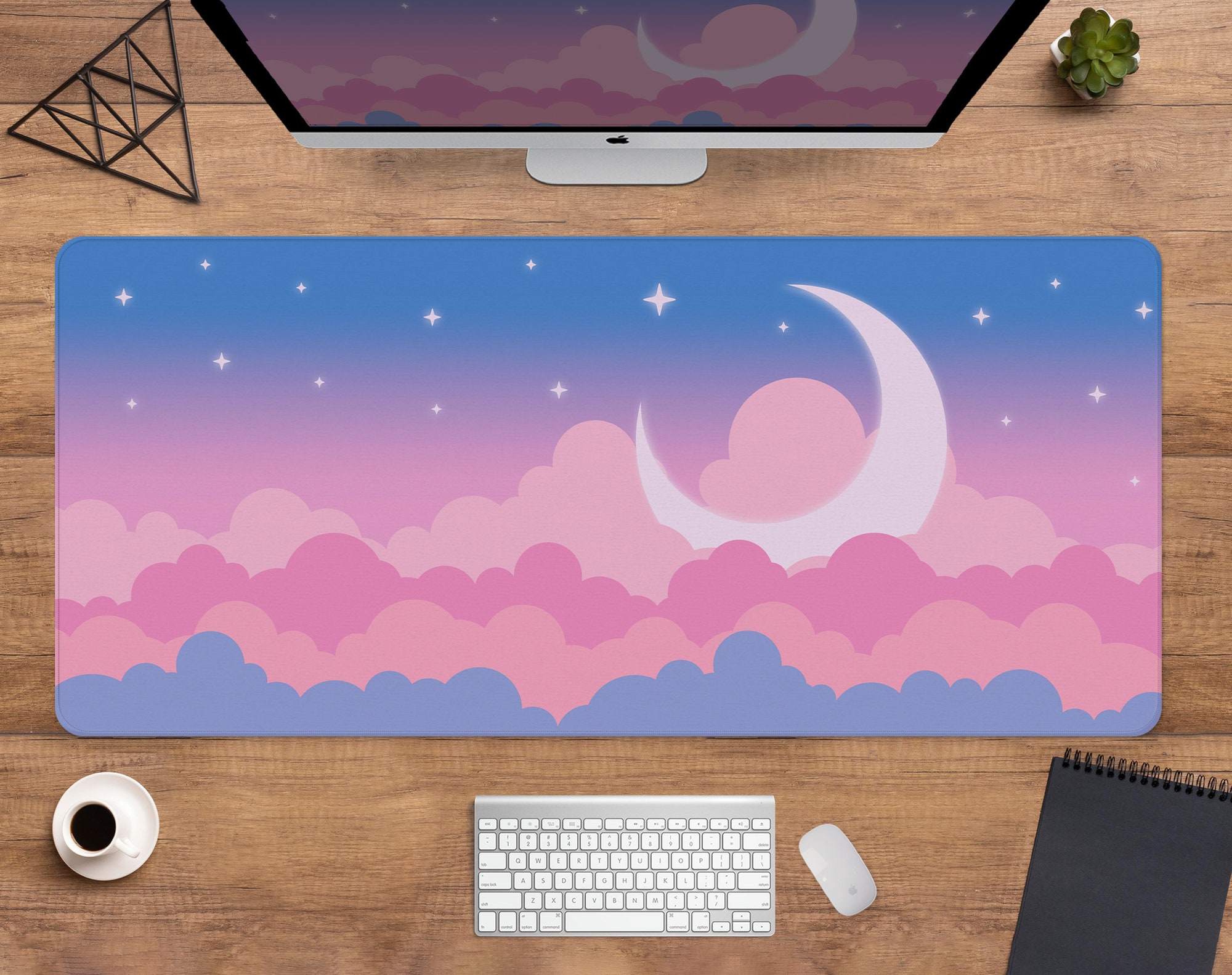 Cute Clouds Desk Mat Kawaii, Pastel Pink Mouse Pad, XL Desk Pad Cute ...
