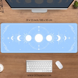 Light Blue Desk Mat Moon Phases, Cute Mousepad, Pastel Goth Neutral ...