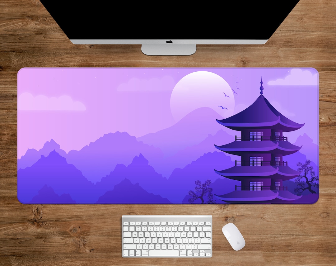 Purple Japan Mousepad, Japanese Landscape Desk Mat, Tokyo Temple Sunset ...