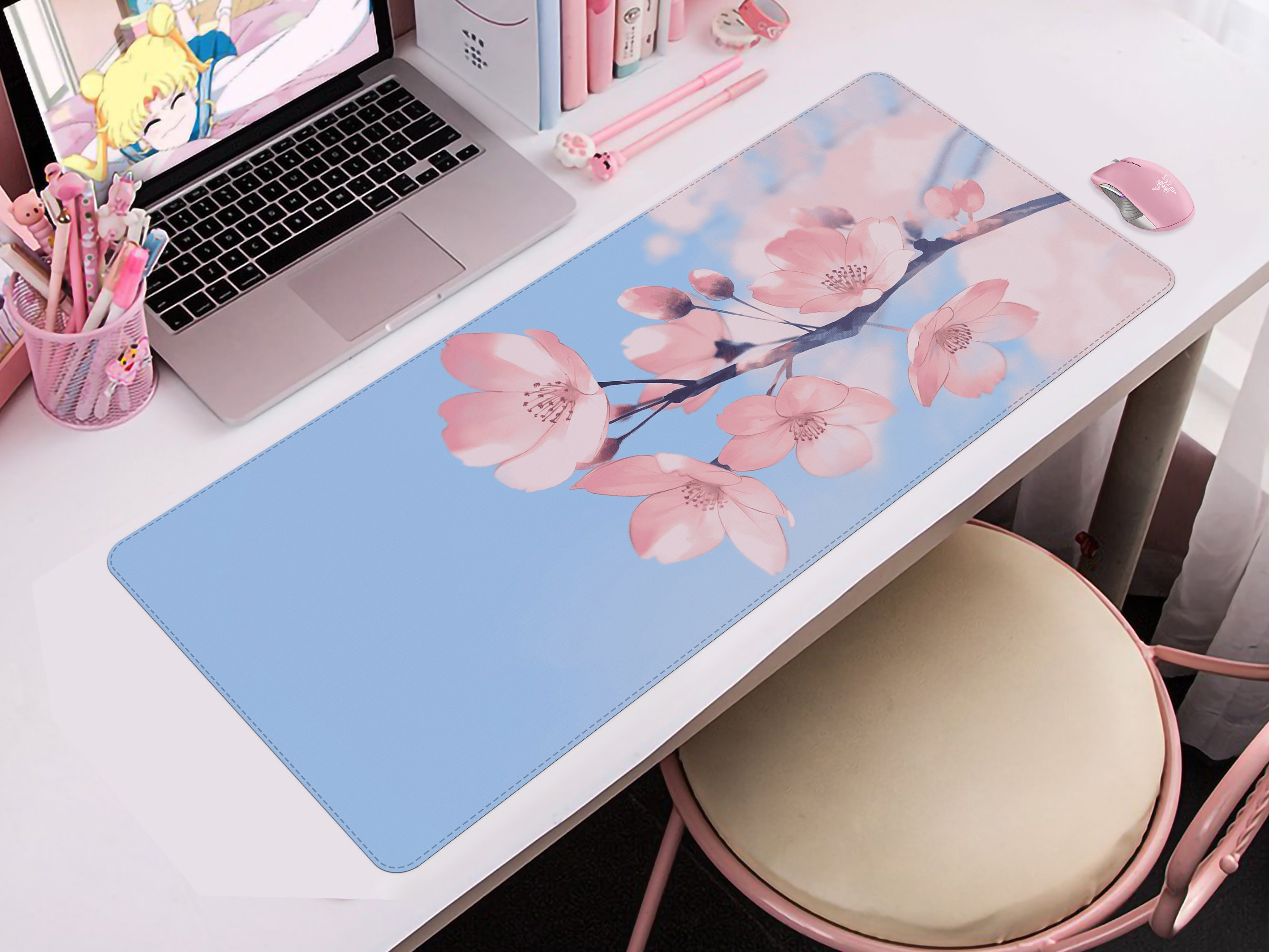 Sakura desk mat Kawaii Japanese Anime Aesthetics mouse pad | Etsy