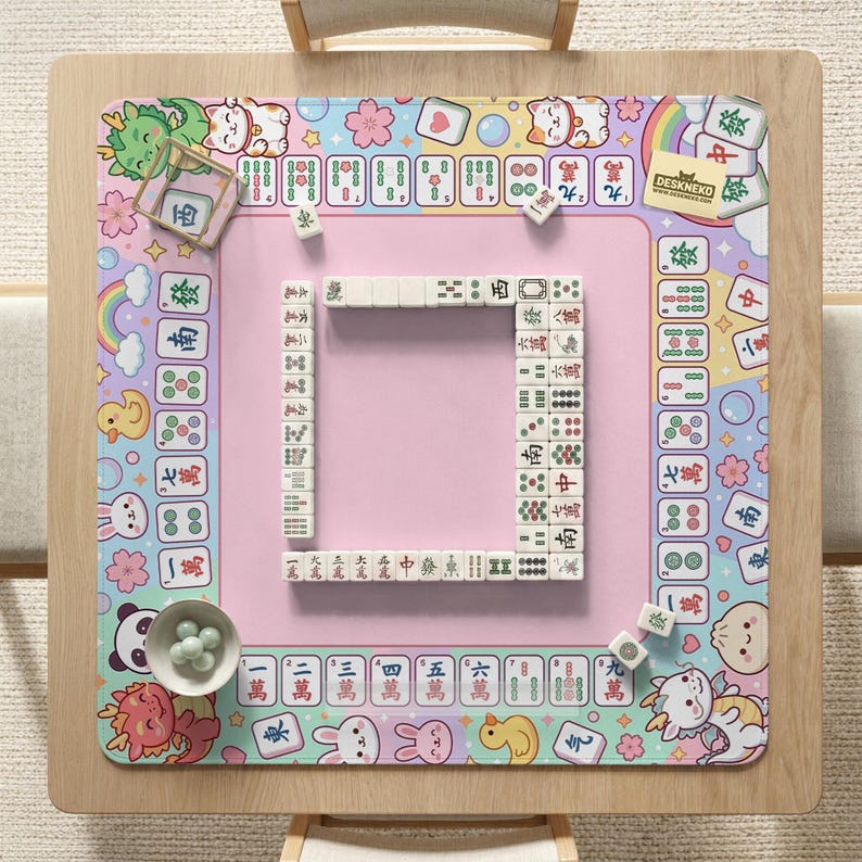 Mahjong Mat, Kawaii Pink Tabletop Game Pad, Cute Anime Animal Board ...