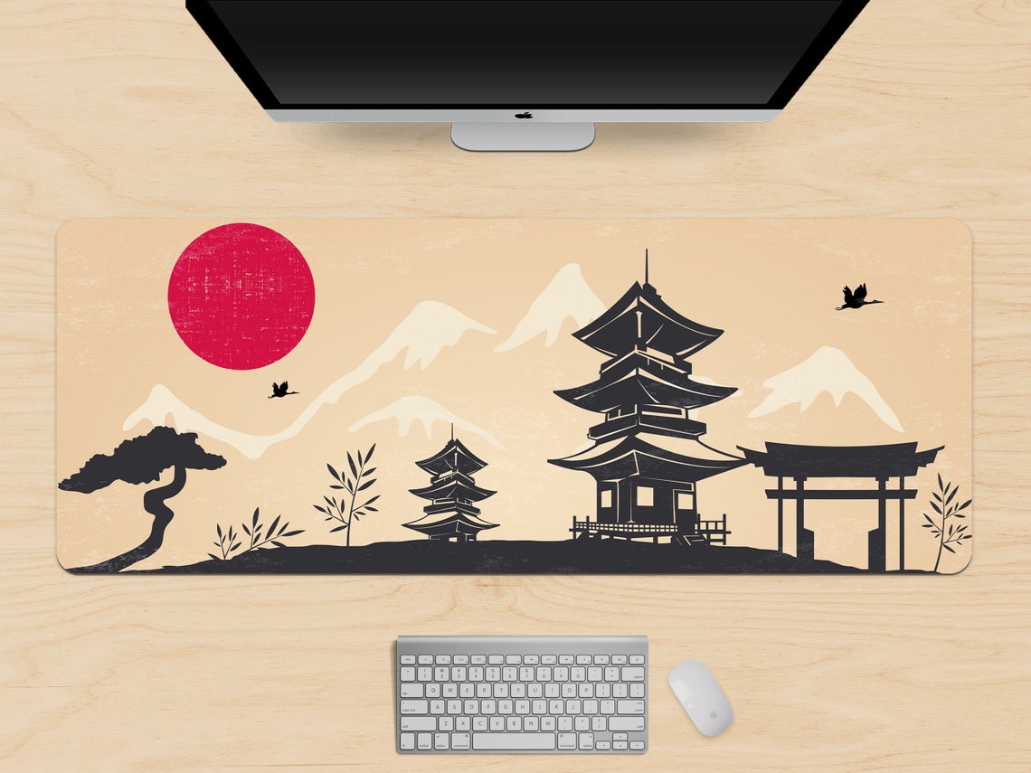 Japanese Desk Mat Japan Mousepad Xl Mount Fuji and Sakura | Etsy