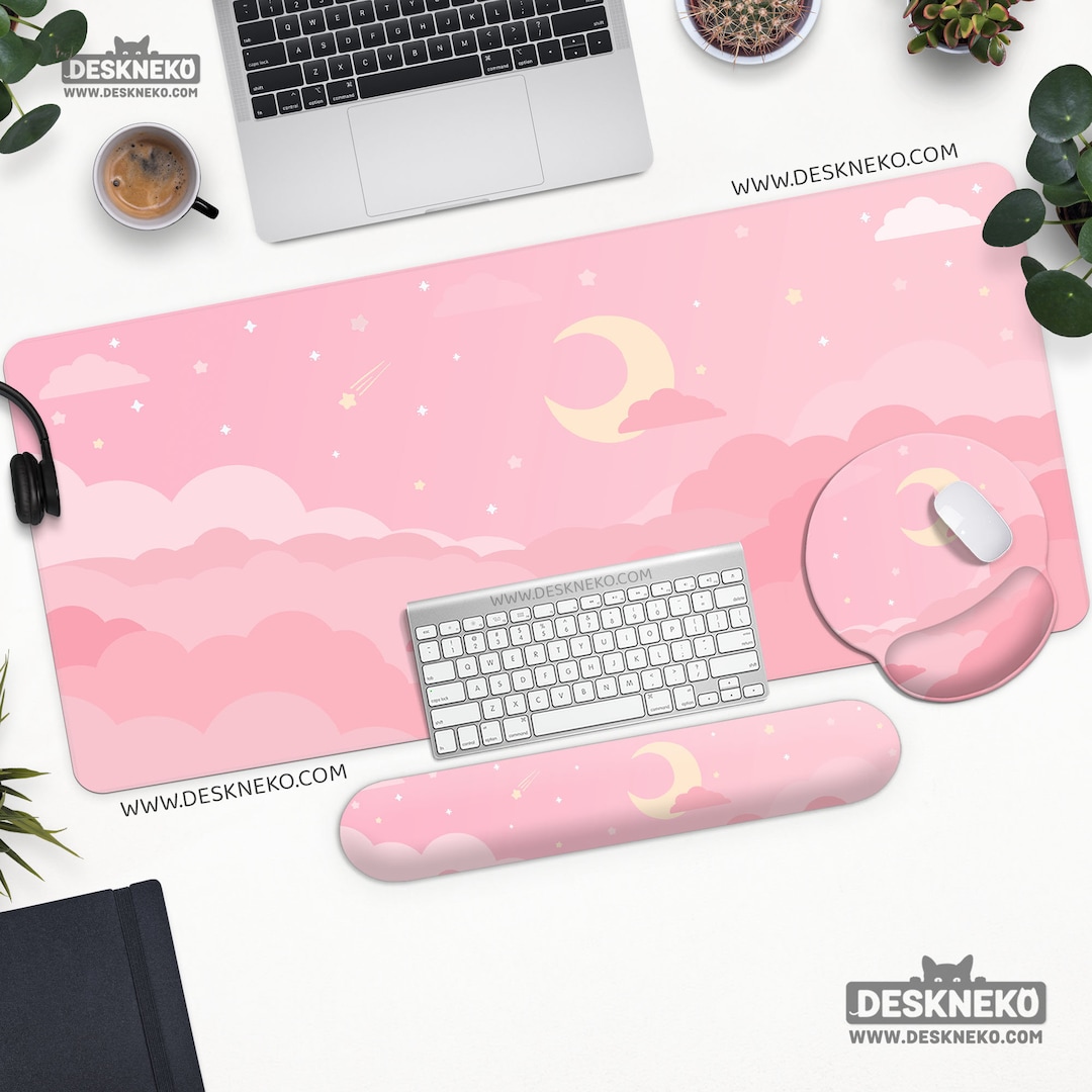 Pink Clouds Desk Mat, Pastel Mouse Pad Cute, Large Mousepad Xxl, Rgb ...