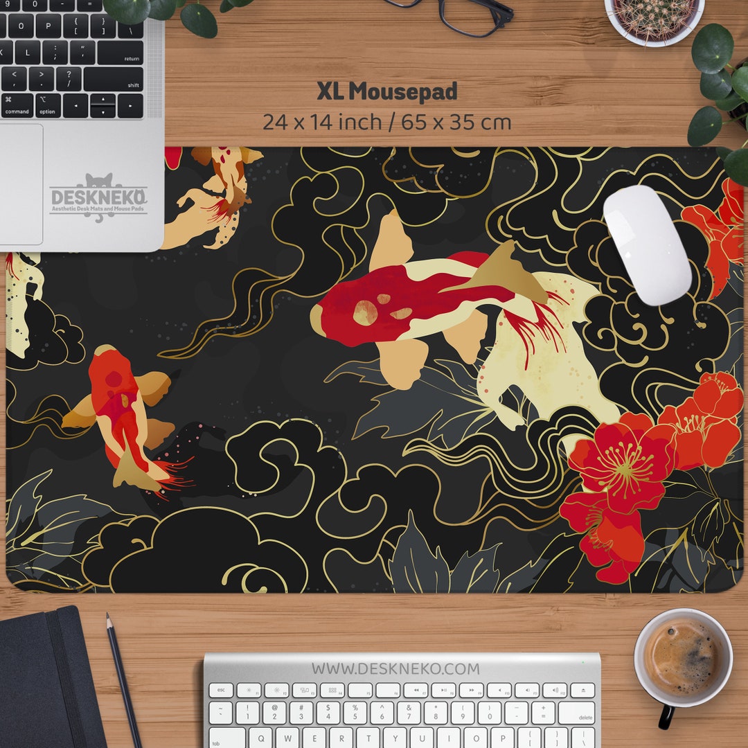 Japanese Mousepad With Wrist Rest, Black Ergonomic Mouse Pad, Abstract ...