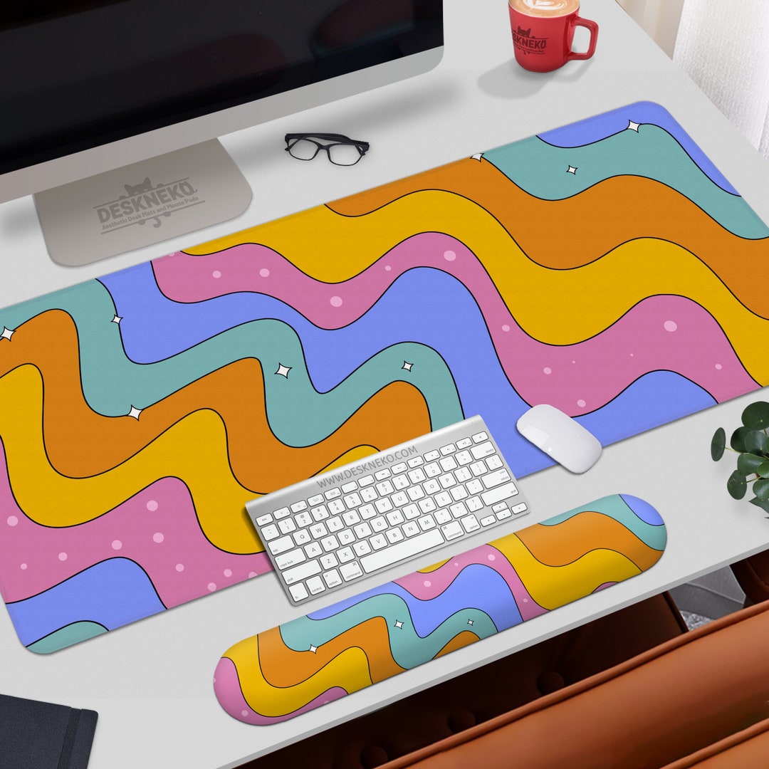 Groovy Desk Mat, Large Mousepad, Office Deskmat, Hippie Rainbow ...