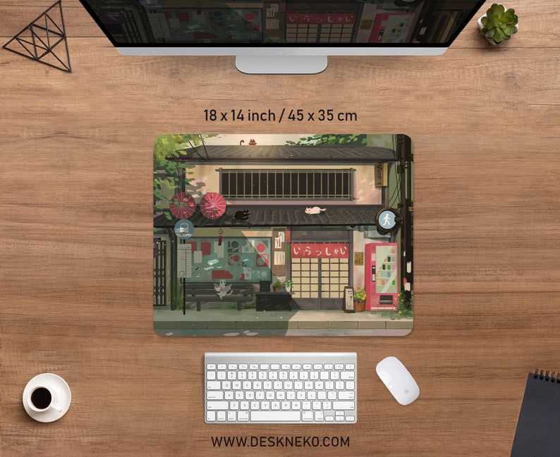 Cat Cafe Desk Mat Lo Fi Anime Mousepad Aesthetic Kawaii - Etsy
