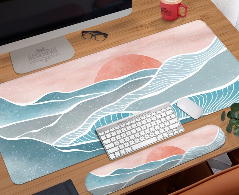 Coastal Desk Mat Aesthetic, Mid Century Modern Mousepad Large ...