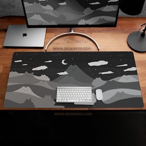 Black Cats Desk Mat Mousepad, Grey Mouse Pad Large, Abstract Art ...