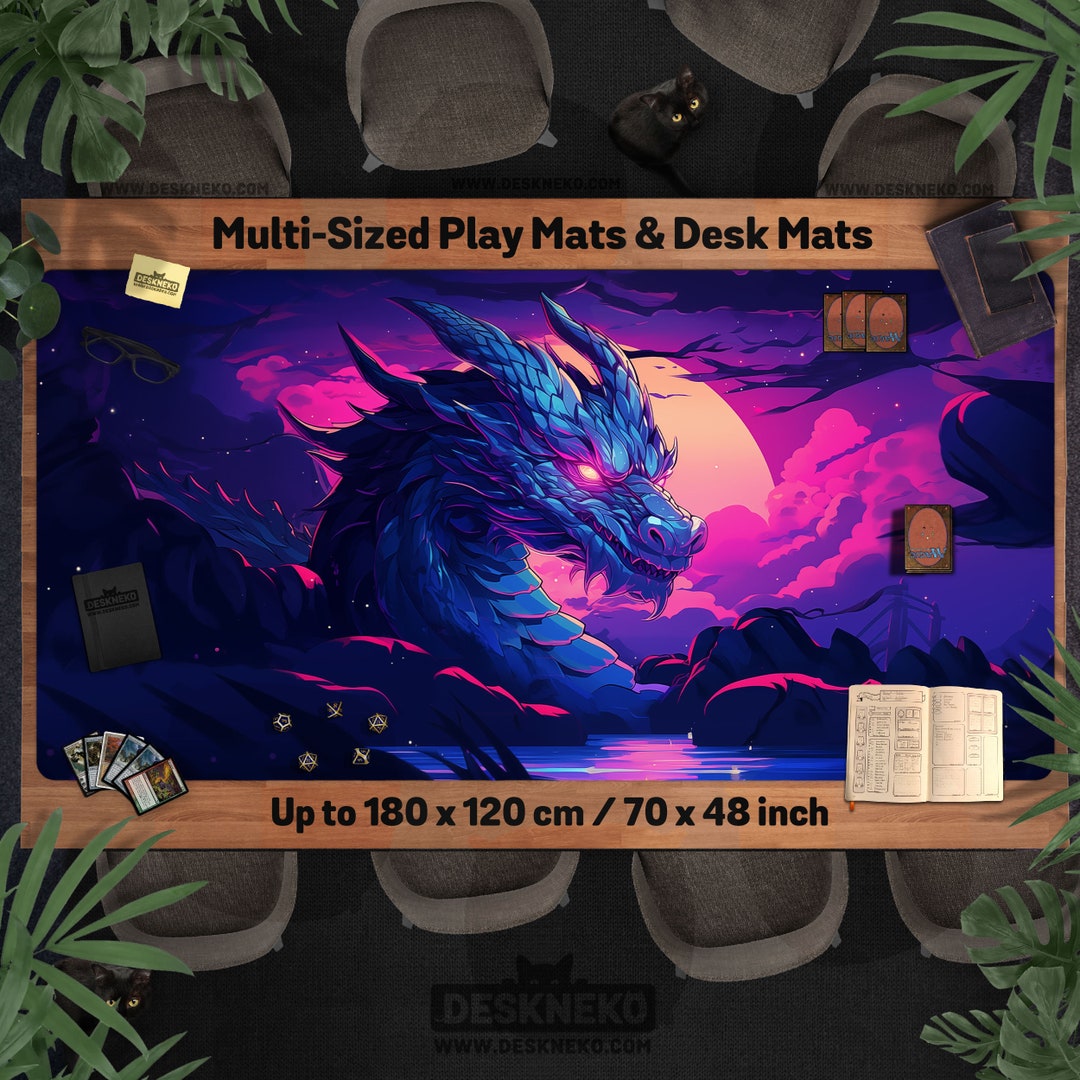 Neon Dragon Playmat/desk Mat, Tcg Card/board Game Dnd Dd, Xxl Stitched ...
