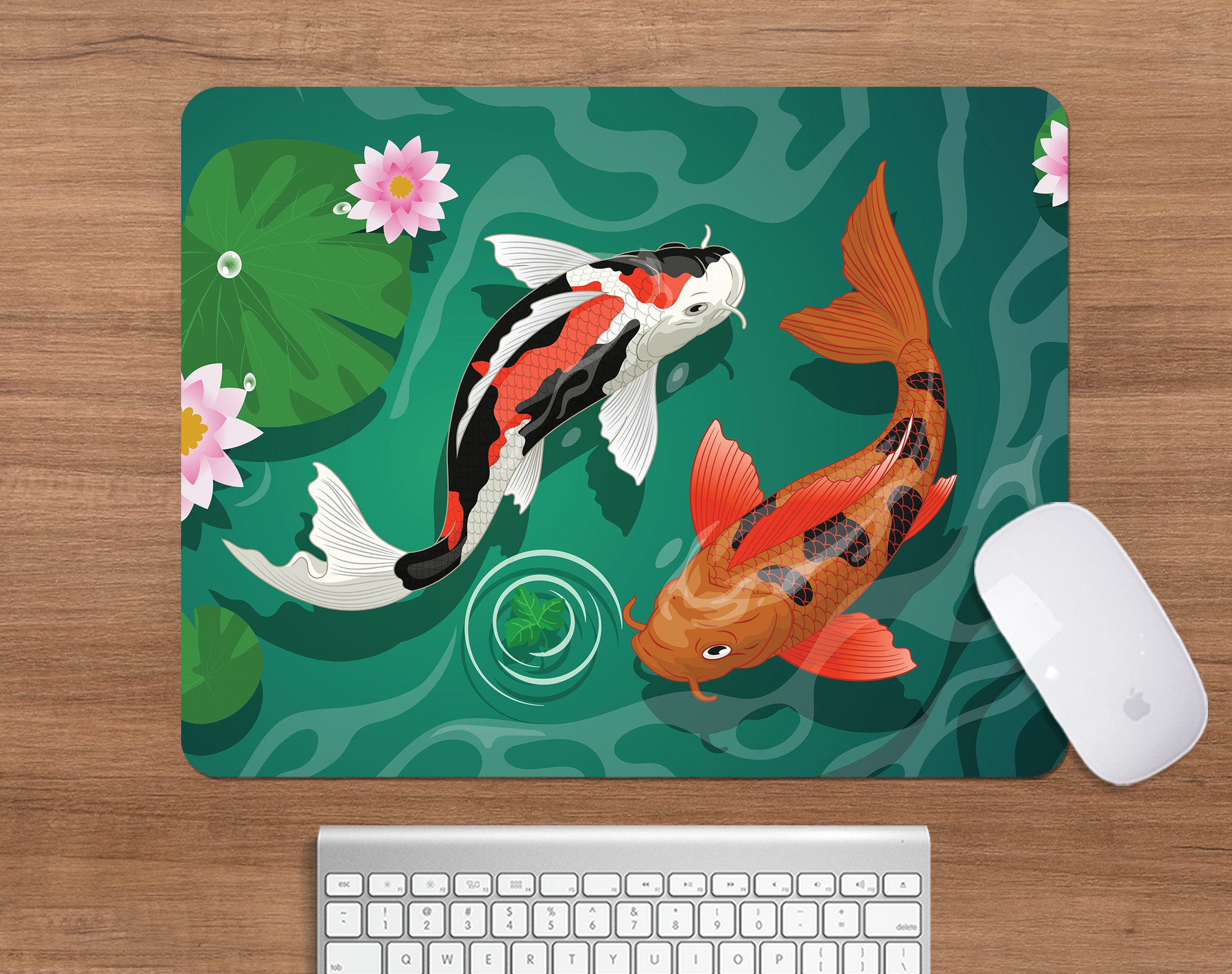 Koi Fish Desk Mat Japanese Mousepad Xl Green Oriental Pond - Etsy