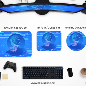 Aesthetic Desk Mat Blue, Y2K Vaporwave Mousepad Large, Nerdy Mouse Pad ...