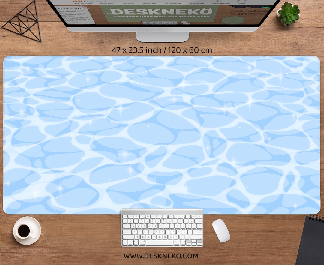 Kawaii Blue Desk Mat Anime Ocean, Aesthetic Mousepad Cute, Kawai White ...
